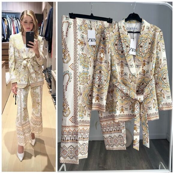 Zara | Jackets & Coats | Zara Coordset Blazer Pants Linen Blend New ...